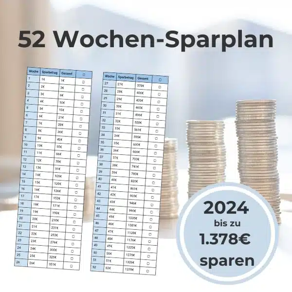 52 Wochen Spar-Challenge - im Jahr 2024 bis zu 1.378€ sparen