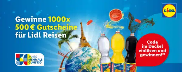 Lidl Gewinnspiel: Code im Deckel eingeben & 500€ Reisegutschein gewinnen