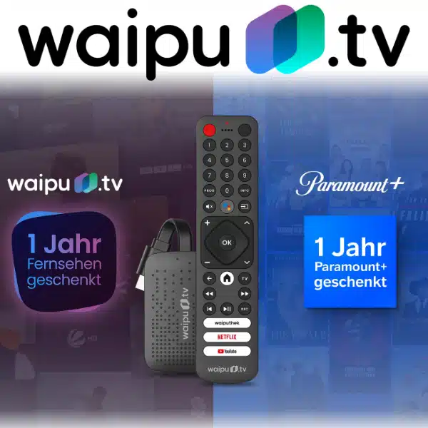 waipu.tv Jahrespaket + 4K Stick + Paramount+ für nur 64,98€
